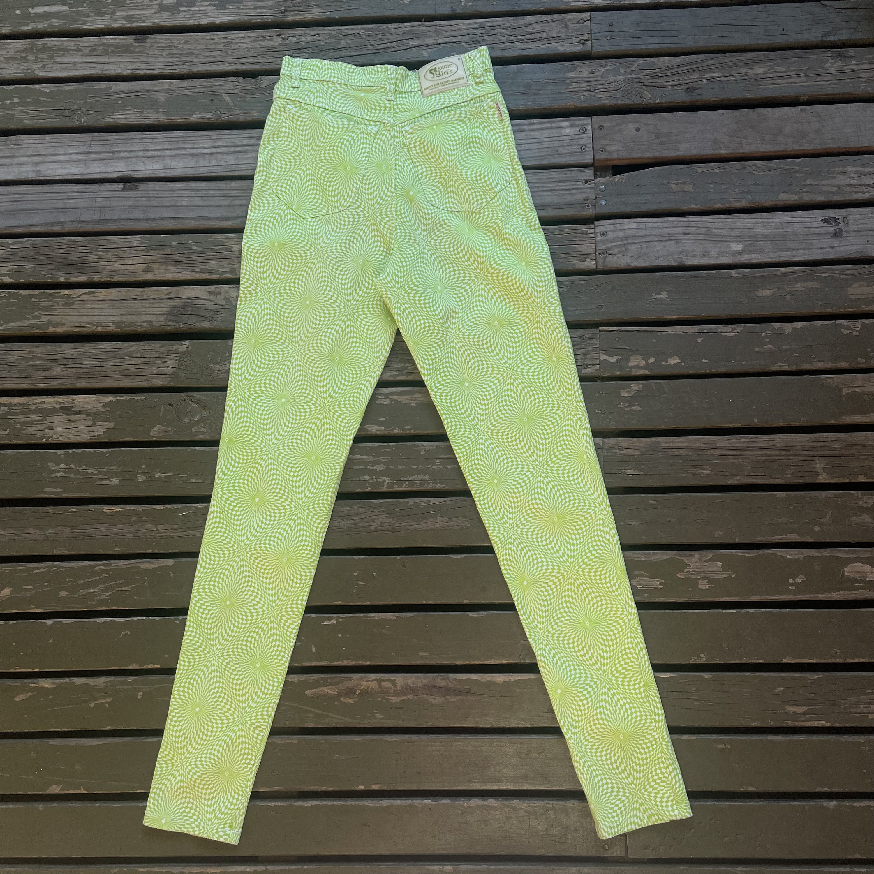 Vintage Lime Green Jeans W Trippy Op Art Pattern / 1990s Does - Etsy