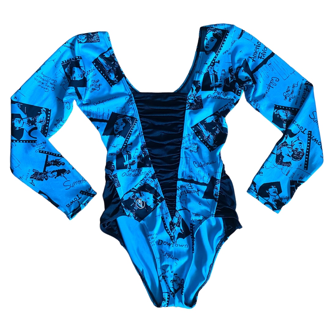 Vintage Electric Blue Pop Art Leotard / 1980s Retro Dance Aerobics ...