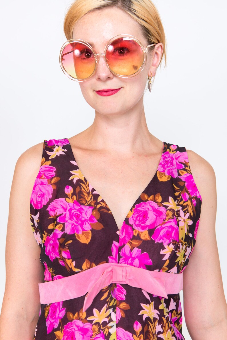 Delightful Hot Pink Floral Retro Gown 1960s Maxi Dress Etsy