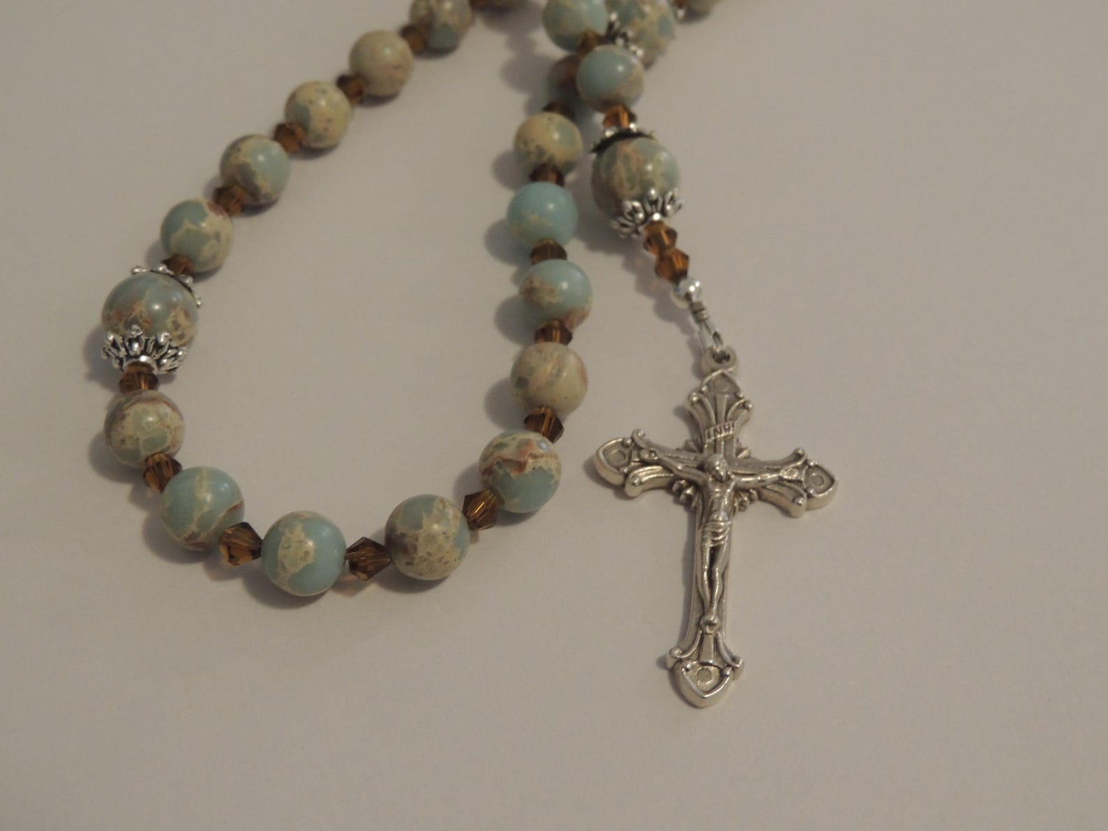 Rosary Beads, St Benedict Rosaries: Blue Sea Jasper Gemstone Prayer ...