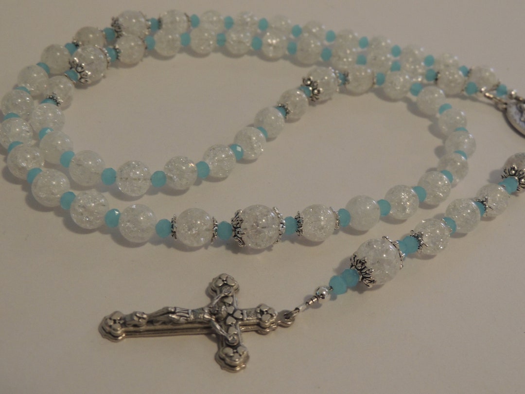 Quartz Crystal Gemstone Rosary Beads Prayer Beads Necklace, Pale Blue ...