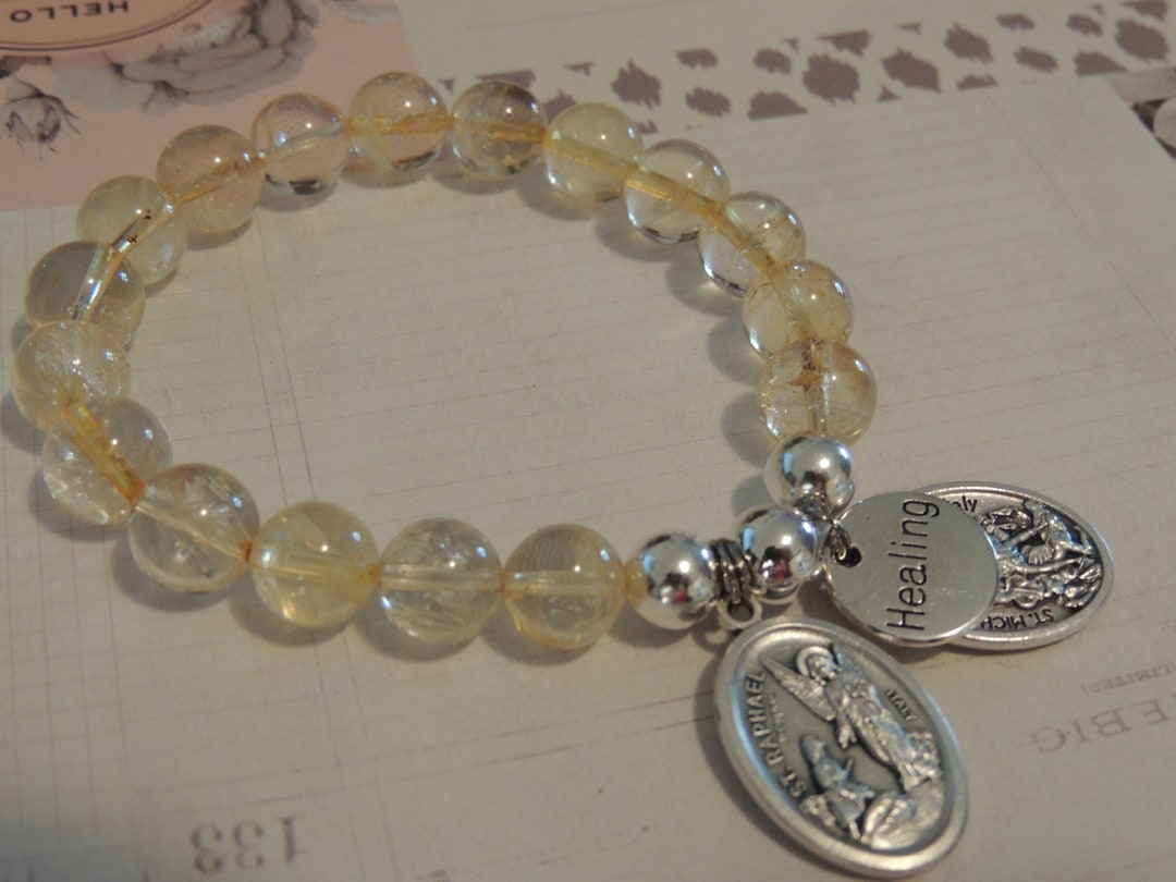 St Raphael Archangel Healing Saint, Citrine Crystal Gemstone Bracelet ...