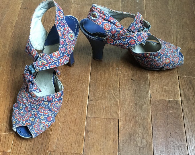 Vintage 40s Bally Handkerchief Sling Back Peep Toe Bow Tie High Heels ...