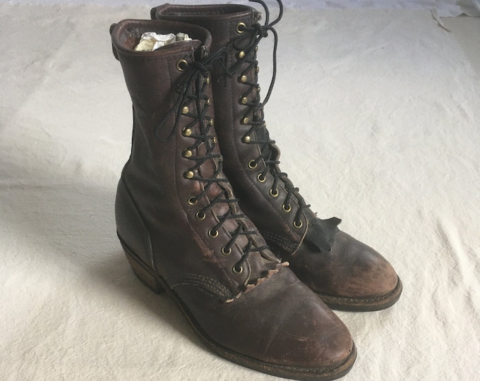 Vintage Georgia Packer Boots Logger Mens 9 W Vibram Sole Lace up Kiltie ...