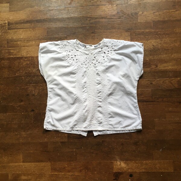 White Cotton Back Button Blouse - Etsy