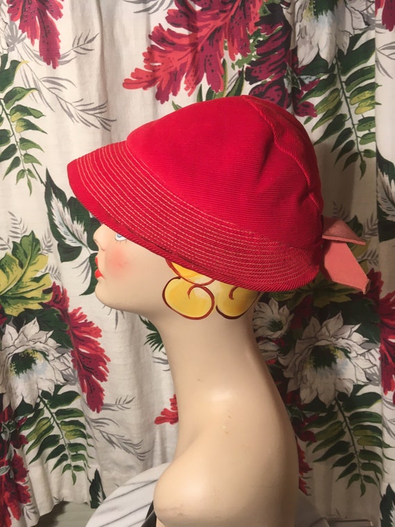 Vintage 50s Red Corduroy Womens Ribbon Back Peter Pan Brim Hat | Etsy