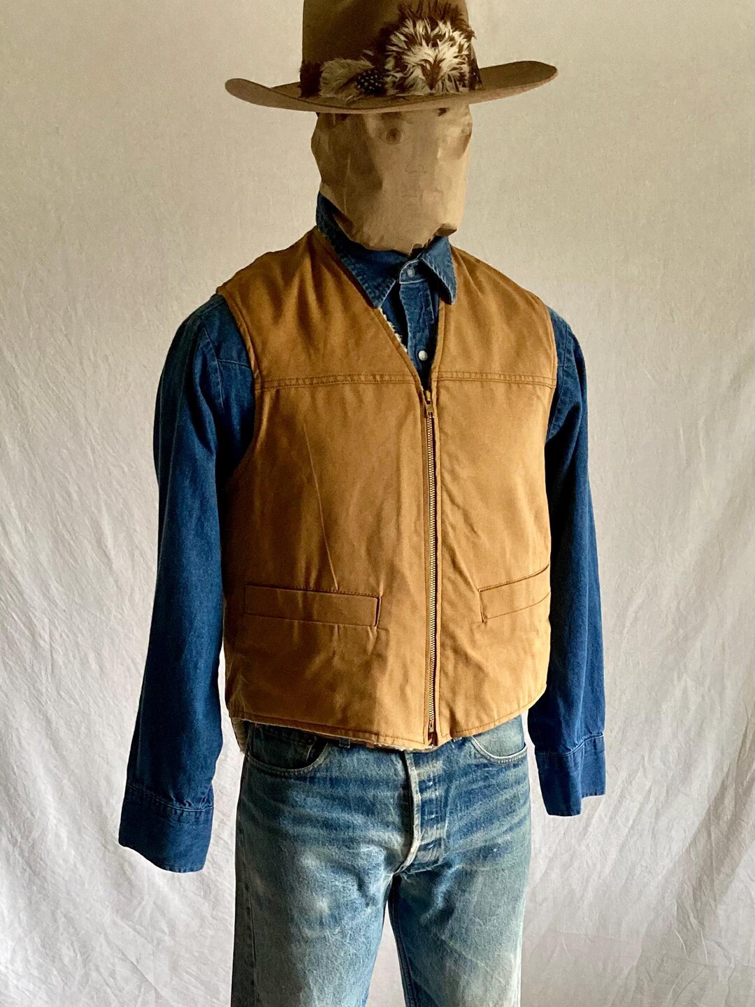 Vintage 80s Trusafe Brown Duck Canvas Vest Sherpa Lined L Utility Work ...