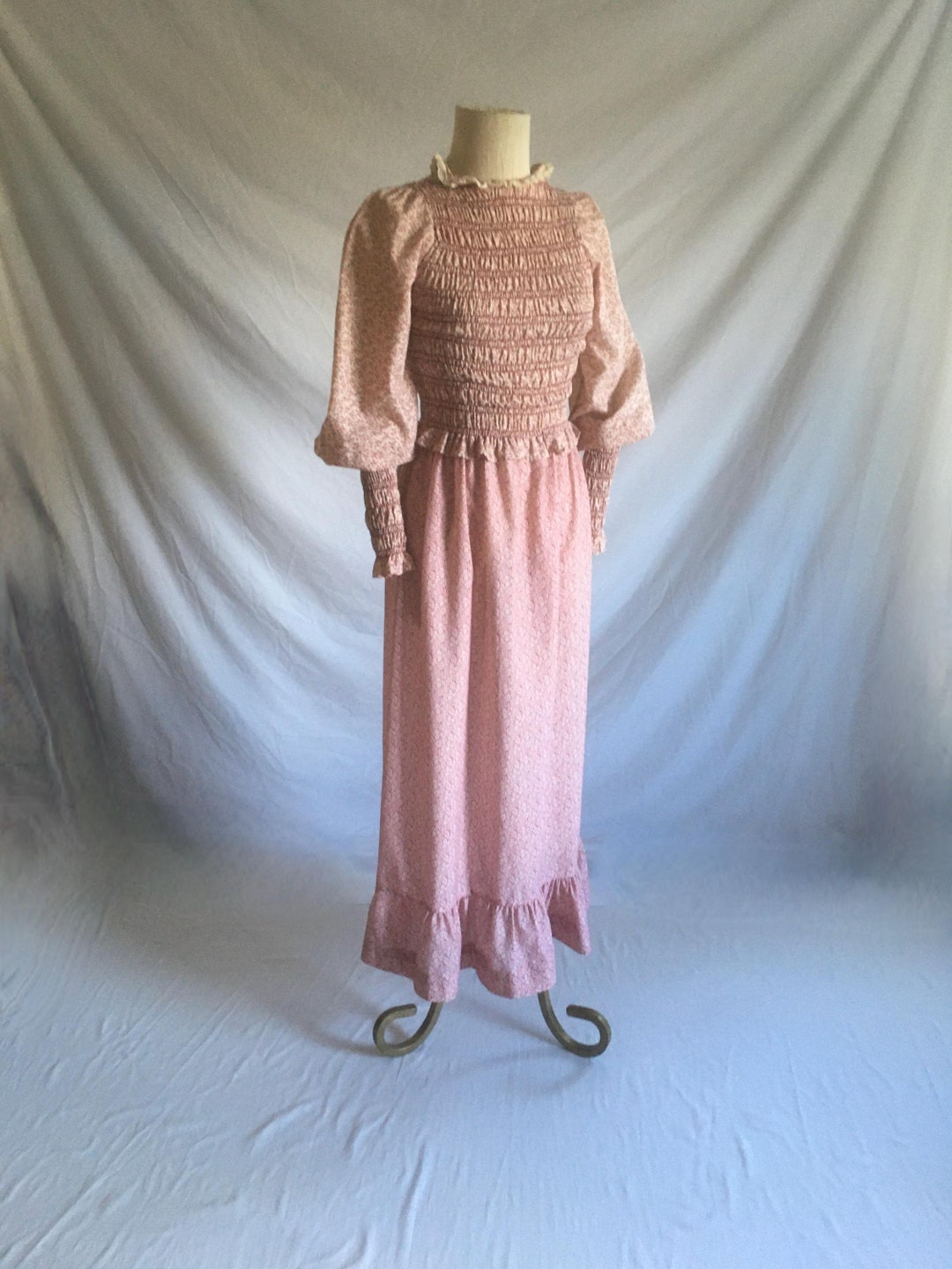 Vintage 70s Maxi Dress Smock Mutton Chop Sleeve Prairie Calico ...