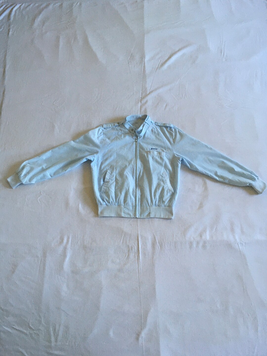 Vintage 80s Baby Blue Yoko Chain Stitch Embroidered Members Only Style ...