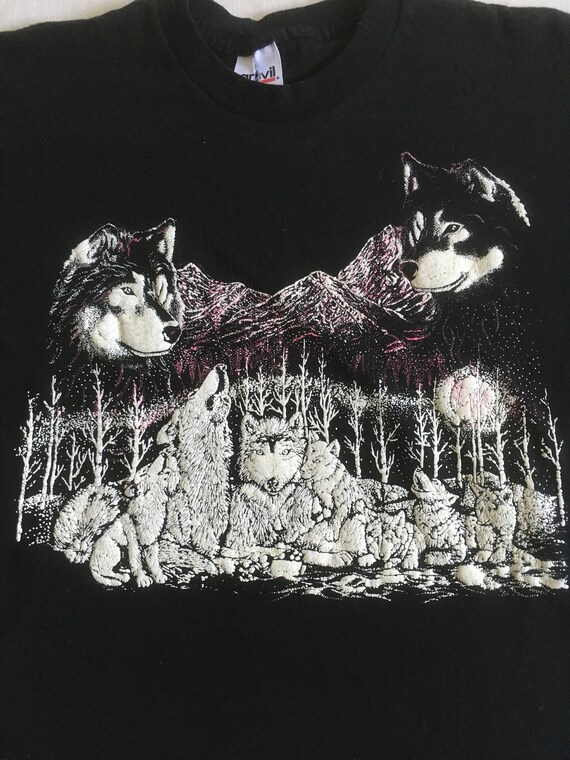 vintage 90s wolf pack wolves howling night mountains … - Gem