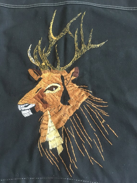 vintage 60s buck steer deer hand embroidered back bla… - Gem