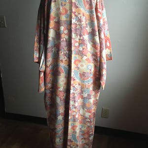 Vintage Traditional Japanese Kimono Robe Silk Butterfly Flower Polka ...