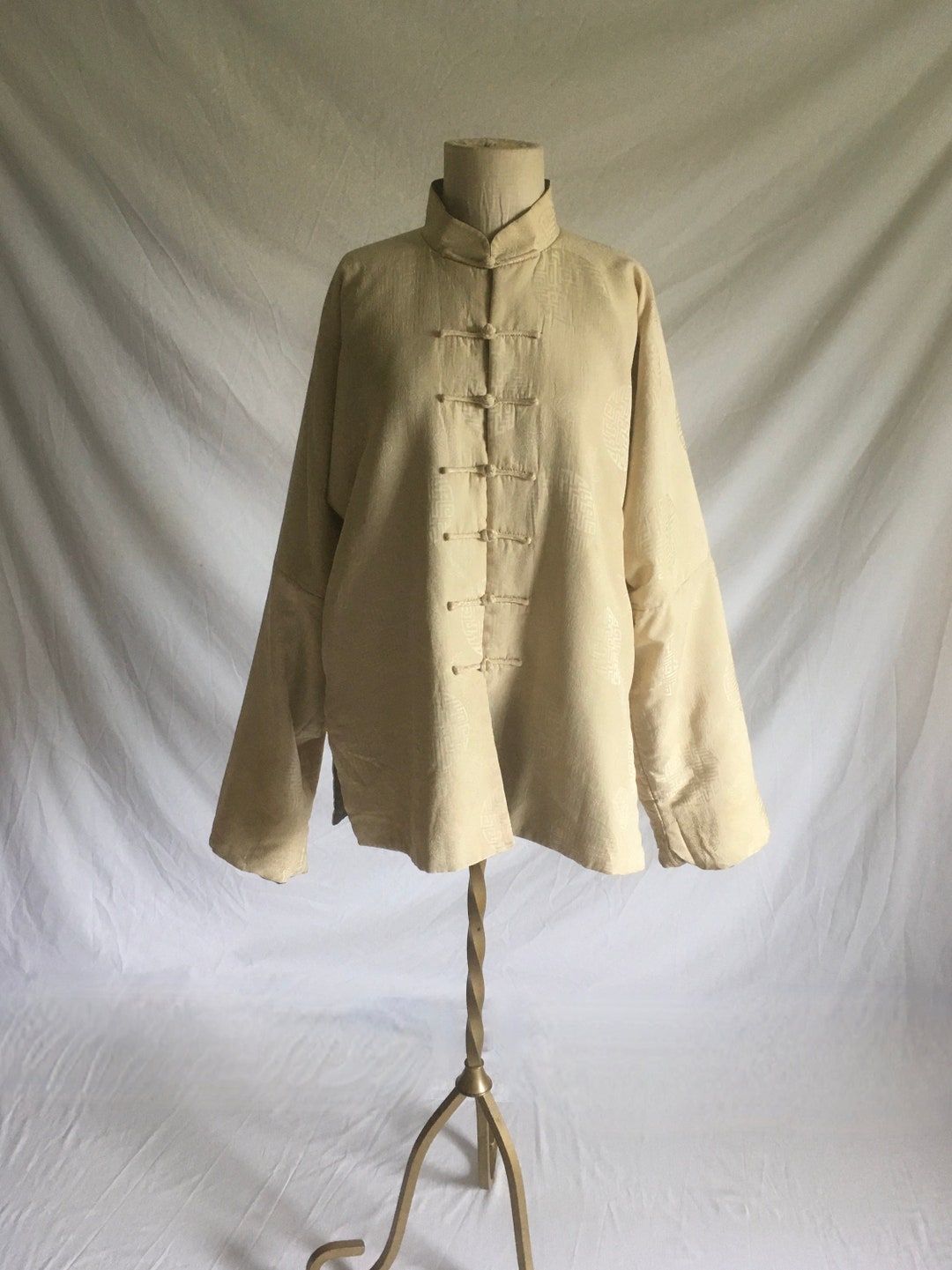 Vintage 90s Silk Jaquard Reversible Frog Button Jacket Chinese Mandarin ...