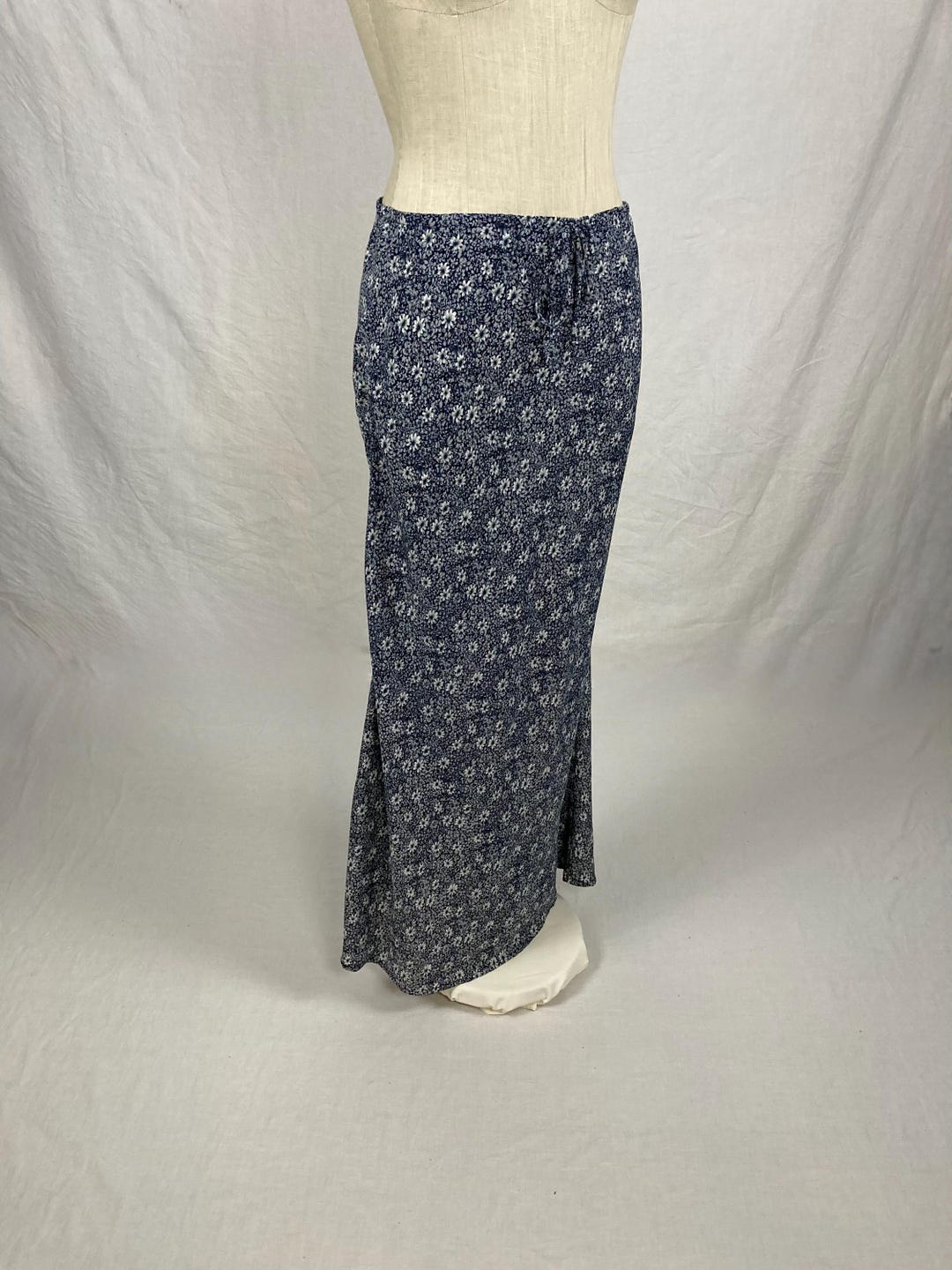 Vintage 90s 'vintage Blue' Brand Floral Polyester Maxi Skirt - Etsy