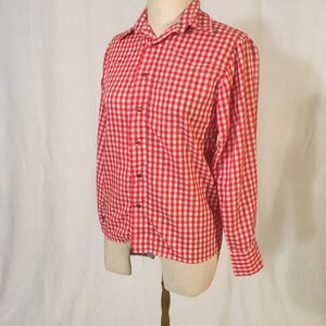 Vintage Handmade Red White Checkered Plaid Red Iridescent Pealr Snap up ...