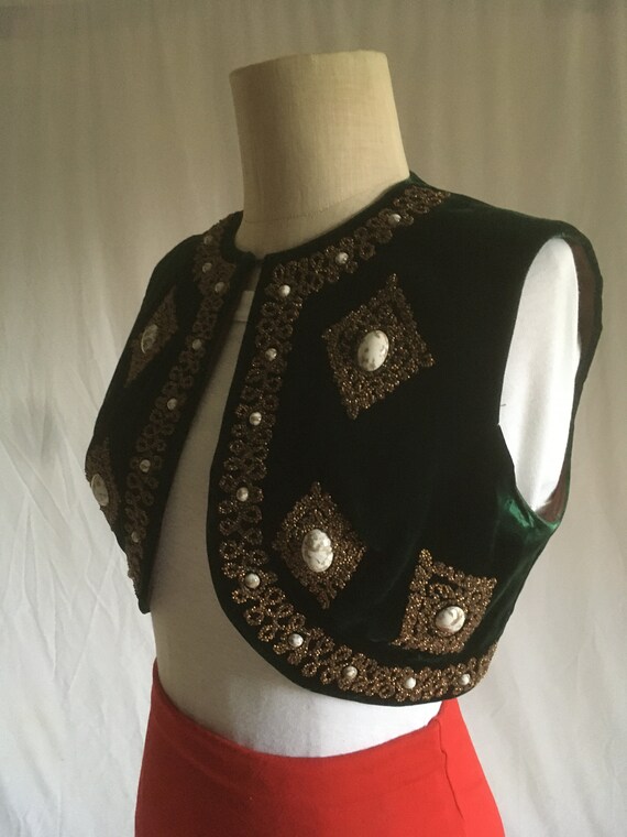 vintage 40s green velvet bolero vest steel cut beaded… - Gem
