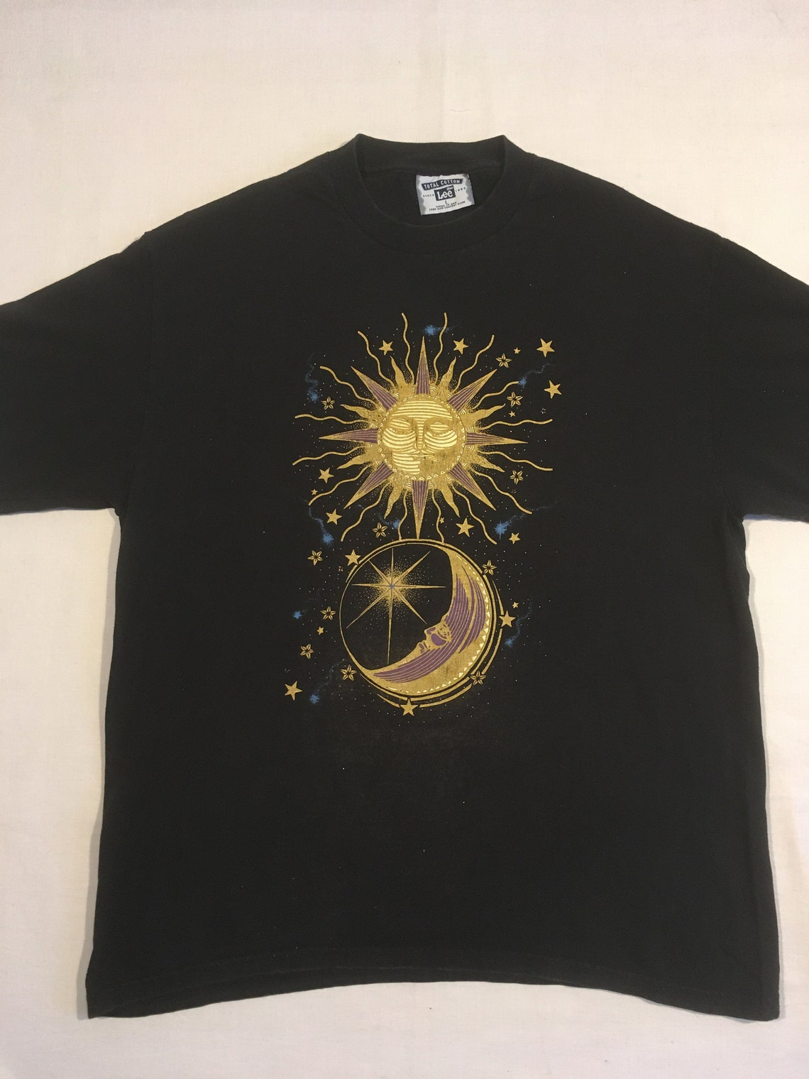 Vintage 90s Lee Sun Crescent Moon Celestial Stars Golden Print T Shirt ...