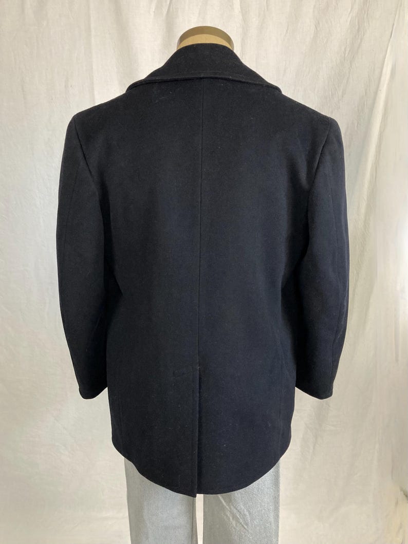 Vintage 70s Mans Wool Kersey Blue Wool Peacoat Sailor Overcoat Pembroke ...