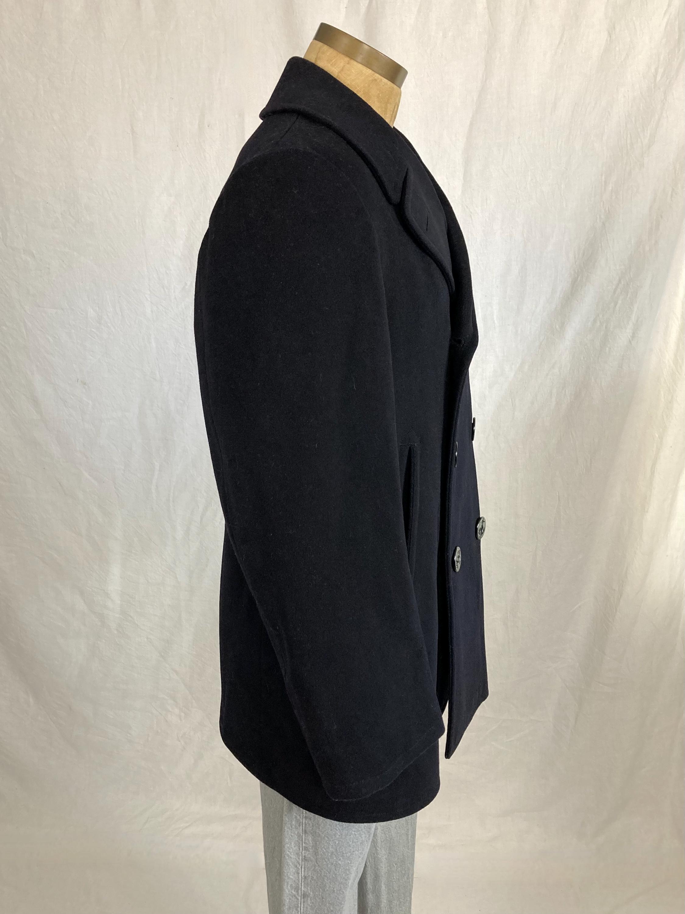 Vintage 70s Mans Wool Kersey Blue Wool Peacoat Sailor Overcoat Pembroke ...