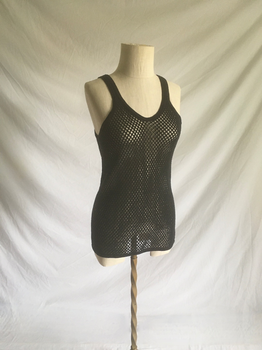 Vintage String Vest Fish Net Black Mesh Tank Top Health Viking ...
