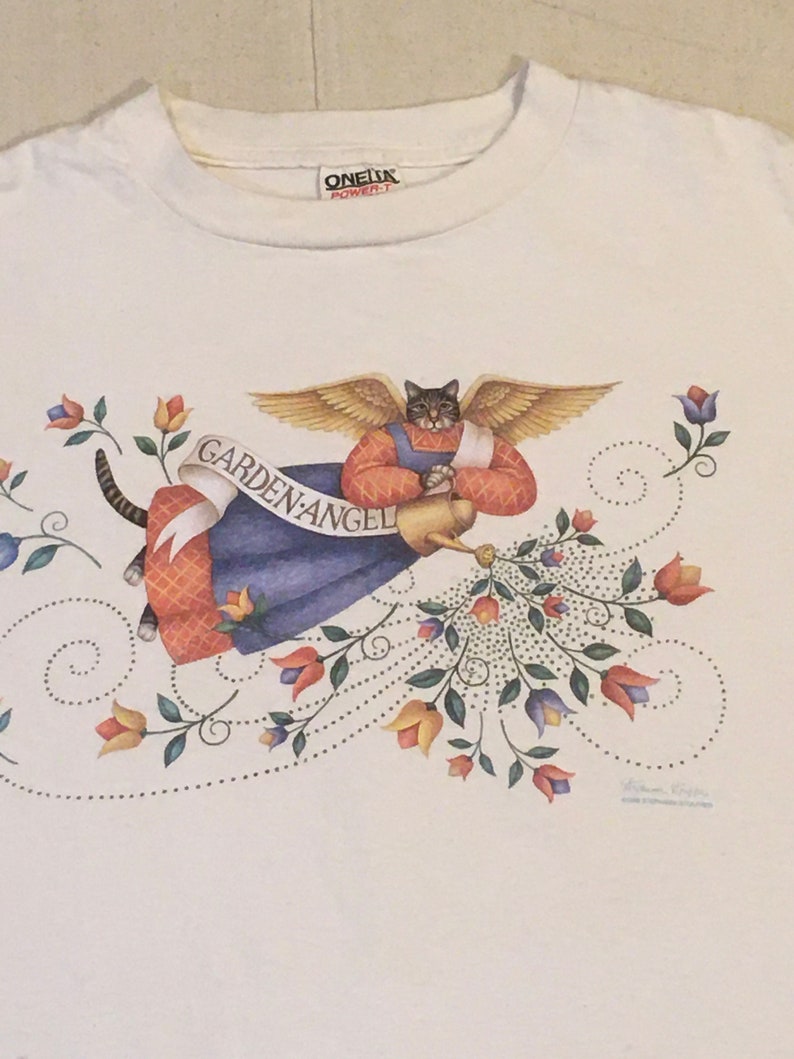 Vintage 90s Garden Angel Cat Stephanie Stouffer Art T Shirt 1990s ...