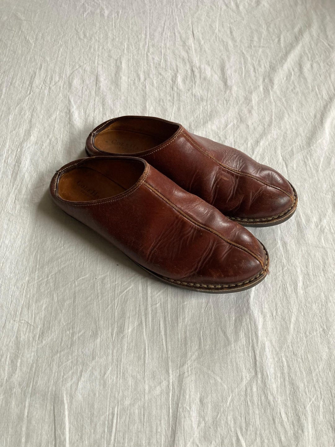 Vintage 90s Cole Haan Country Mules Shoes 8 1/2 Slip on Brown Leather ...