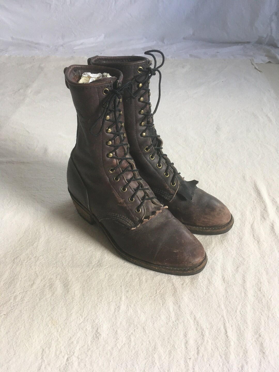 Vintage Georgia Packer Boots Logger Mens 9 W Vibram Sole Lace up Kiltie ...