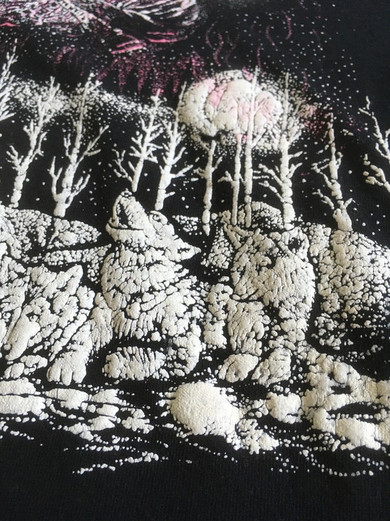 vintage 90s wolf pack wolves howling night mountains … - Gem