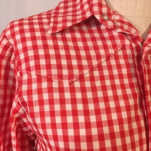 Vintage Handmade Red White Checkered Plaid Red Iridescent Pealr Snap up ...