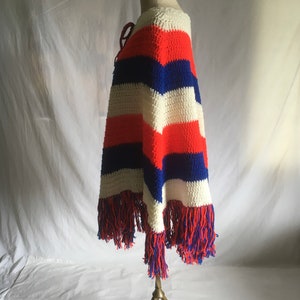 Vintage 70s Handmade Knit Striped Poncho Shawl Red White Blue 1970s ...