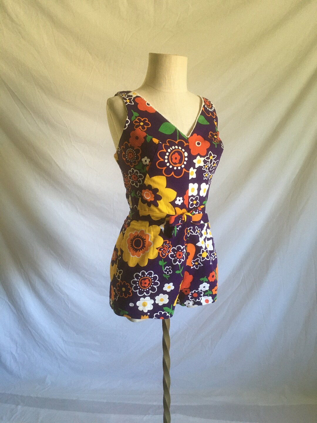 Vintage 60s Purple Flower Power Playsuit Bathing Suit Swimsuit Vintage ...