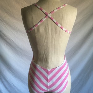 Vintage 80s Swimsuit Gottex Jrs Pink White Cotton Blend Chevron Striped ...
