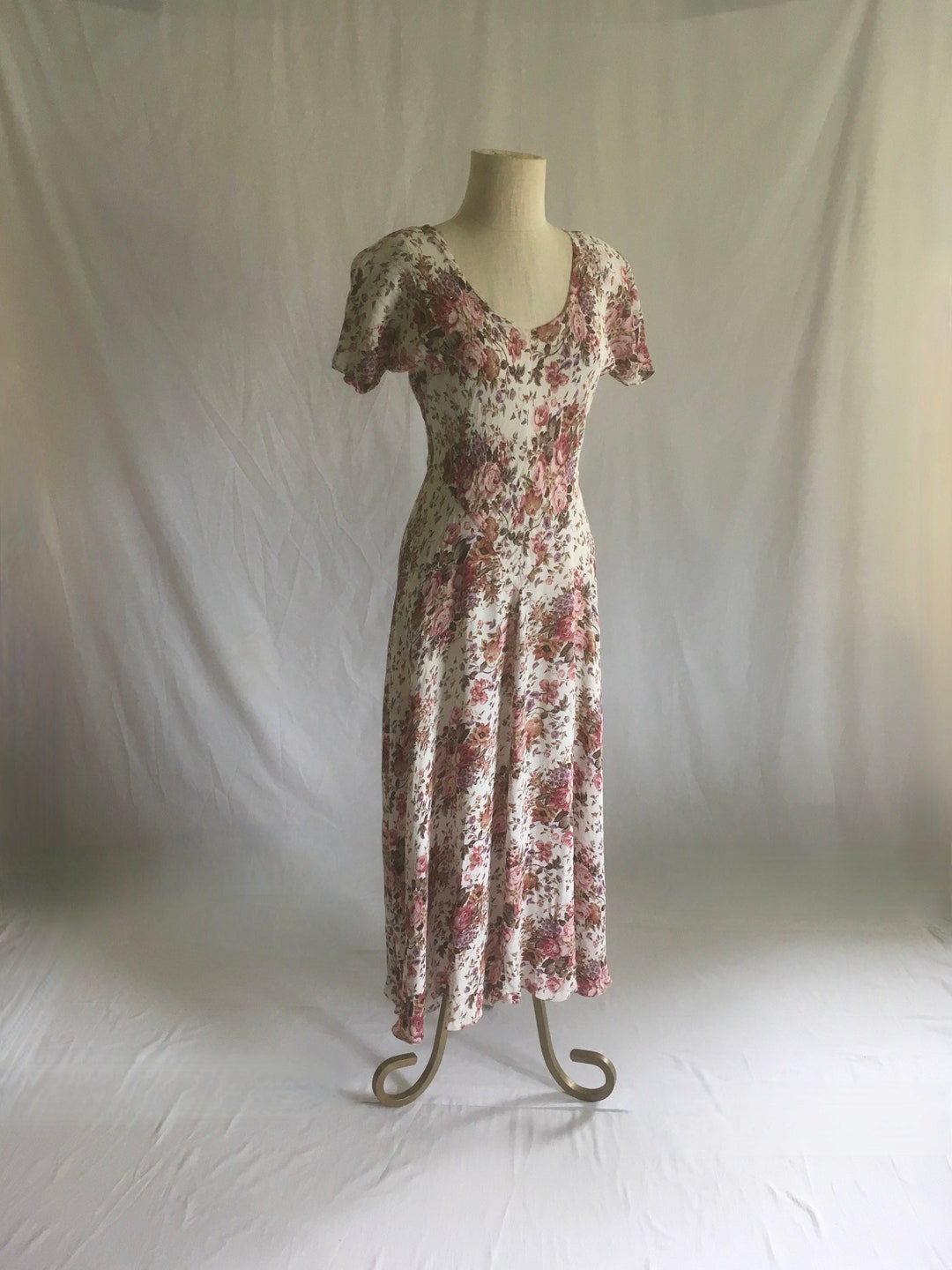 Vintage 90s Nostalgia Rayon Floral Rose Print Dress Made in India - Etsy