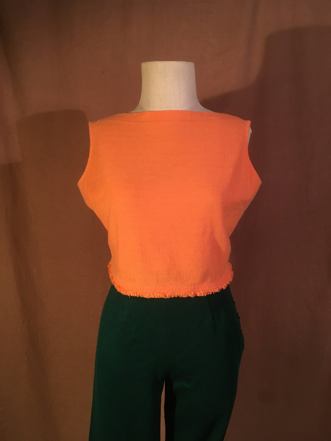 Vintage 40s Womens Orange Boat Neck Crop Top Pull Over Sleeveless ...