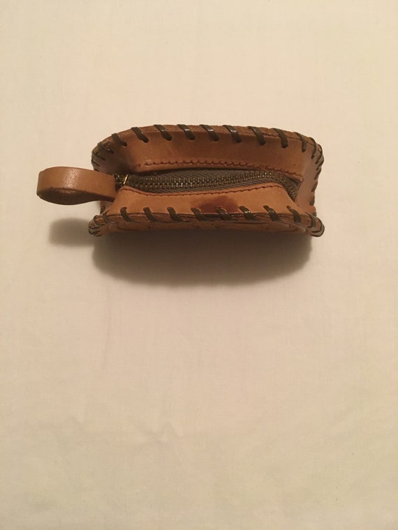 vintage 50s mexican leather change purse tooled embos… - Gem