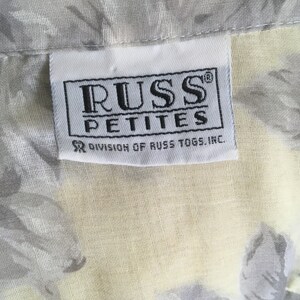 Vintage 80s Russ Togs Petites Sheer Gauze Yellow Grey Floral Blouse ...