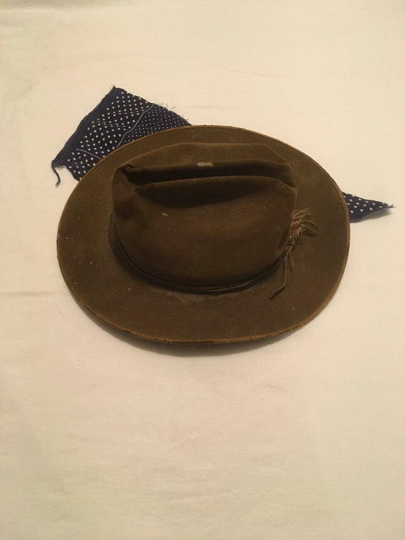 1940s Distressed Western Hat Wide Brim Brown Fur Felt… - Gem