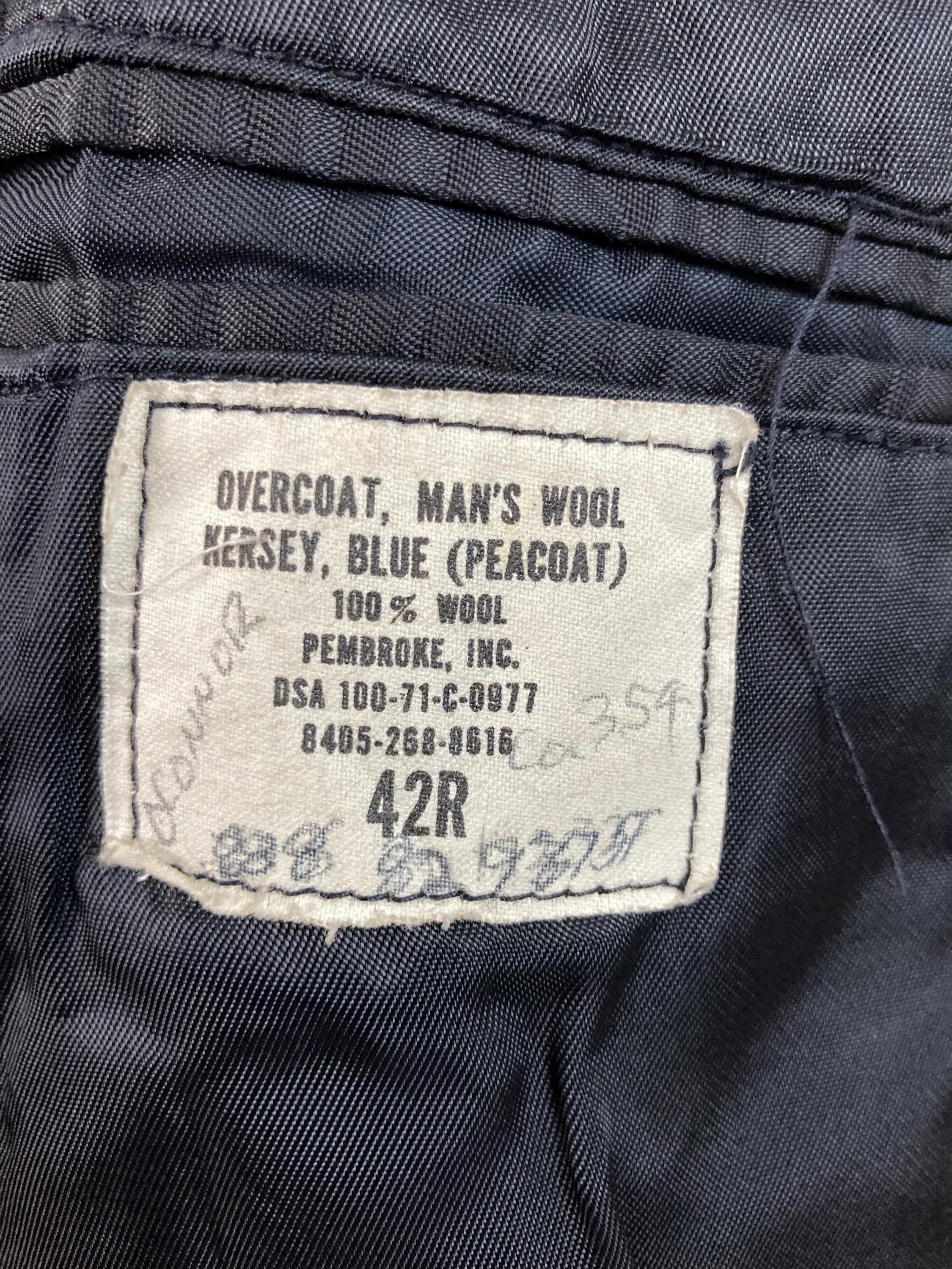 Vintage 70s Mans Wool Kersey Blue Wool Peacoat Sailor Overcoat Pembroke ...