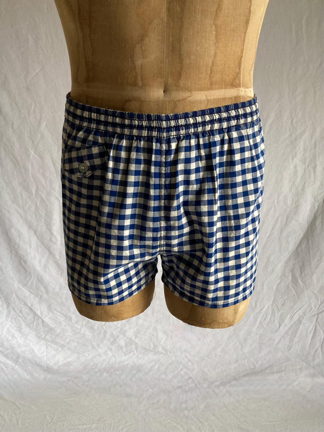Vintage 50s Mens Swim Trunks Blue Checkered Beach Shorts Mcm Cabana ...