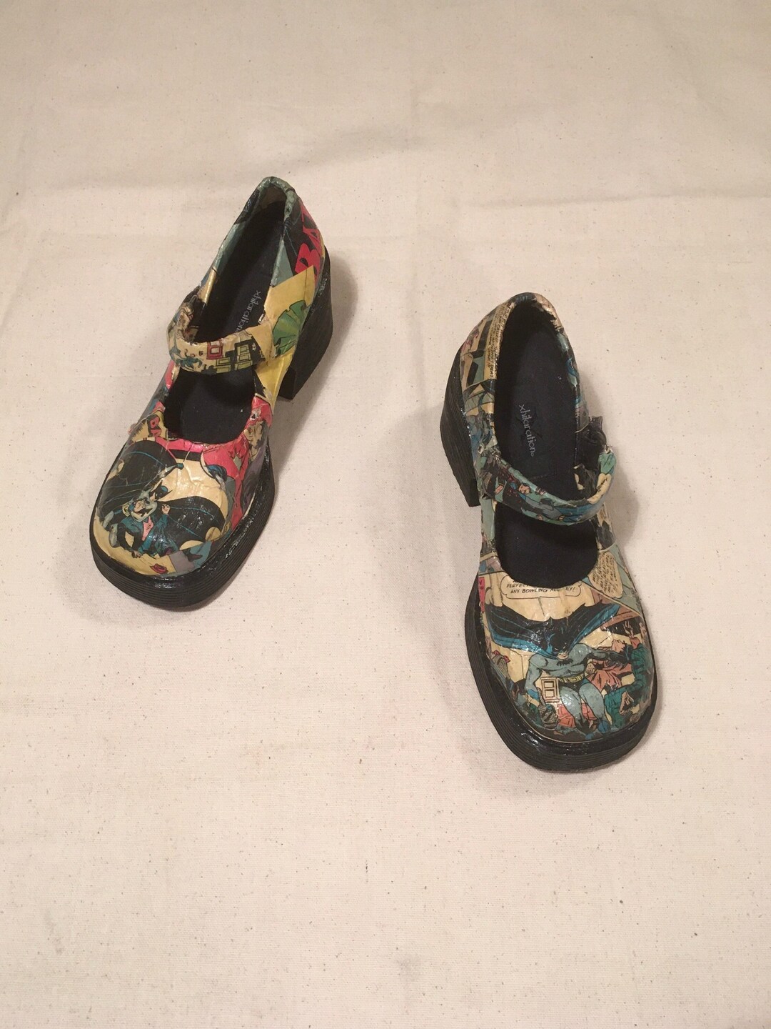 Vintage Comic Strip Platforms Hand Decorated Batman and Robin Decoupage ...