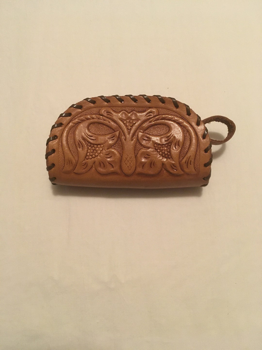 Vintage 50s Mexican Leather Change Purse Tooled Embossed Loop Chain ...