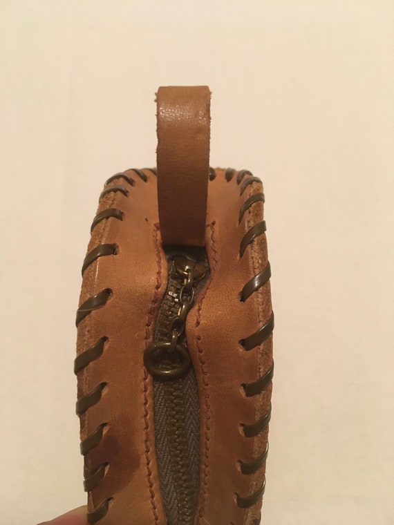 vintage 50s mexican leather change purse tooled embos… - Gem