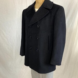 Vintage 70s Mans Wool Kersey Blue Wool Peacoat Sailor Overcoat Pembroke ...