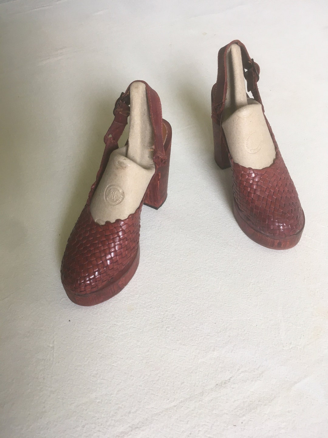 Vintage 70s Braided Leather Wooden Platform Clogs Huaraches Sling Back ...