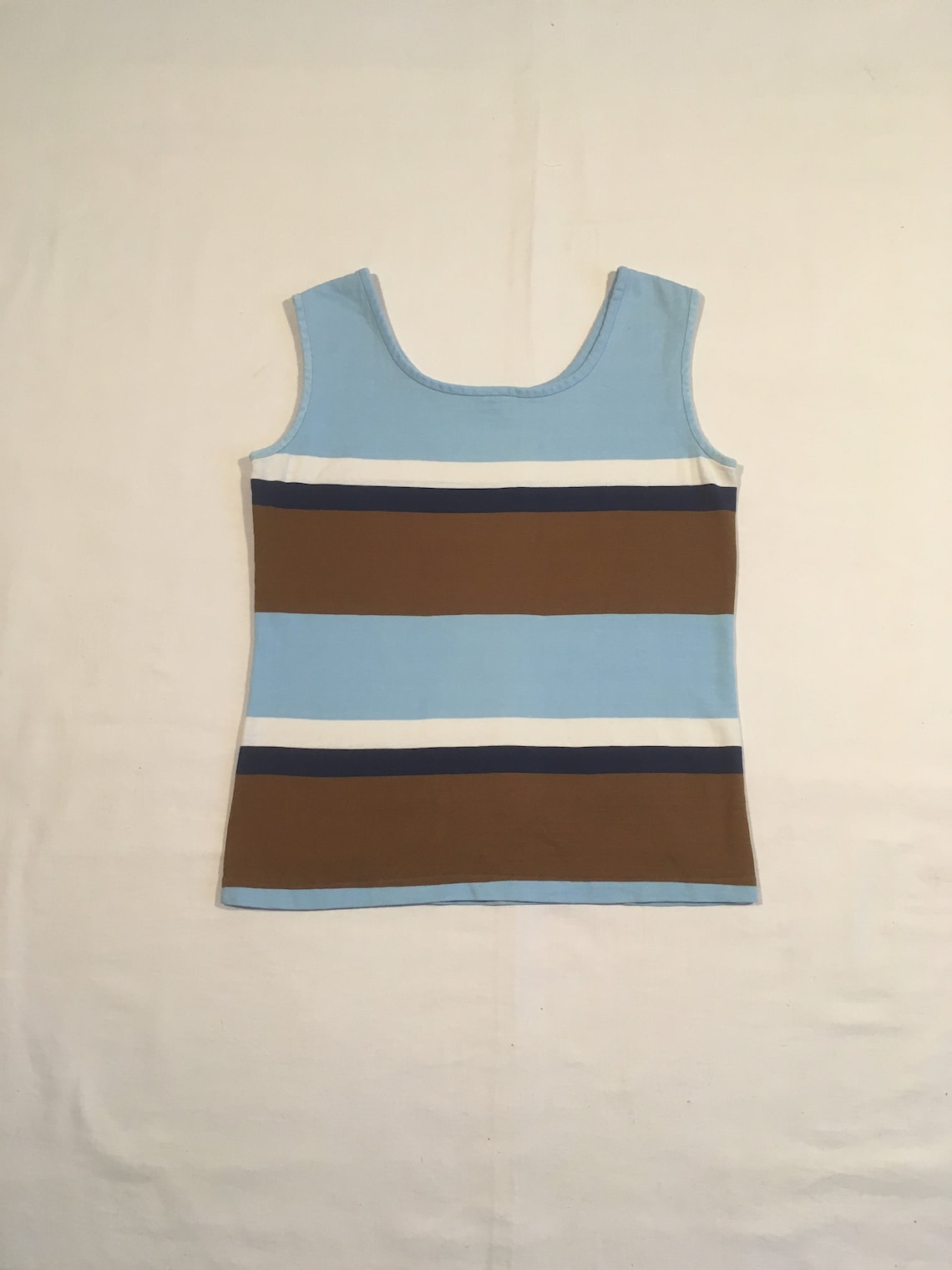 Vintage 60s Aileen Wide Striped Surf Shirt Tank Top Blue Brown White ...