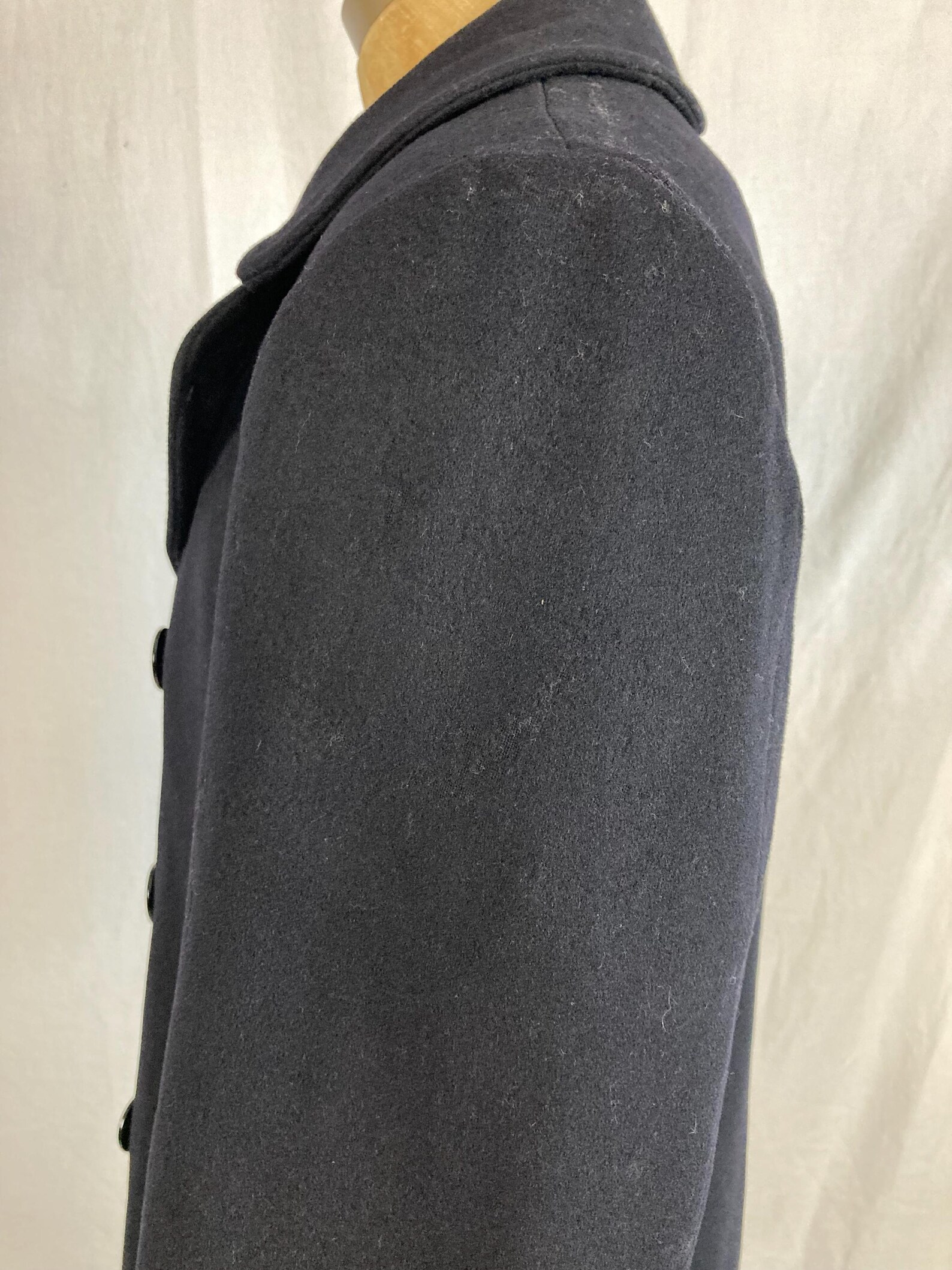 Vintage 70s Mans Wool Kersey Blue Wool Peacoat Sailor Overcoat Pembroke ...