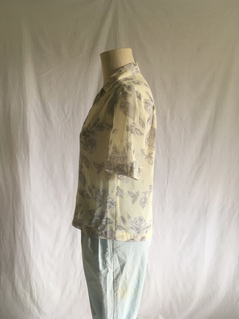 Vintage 80s Russ Togs Petites Sheer Gauze Yellow Grey Floral - Etsy