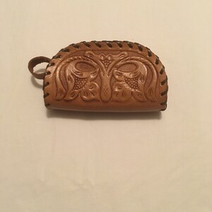 Vintage 50s Mexican Leather Change Purse Tooled Embossed Loop Chain ...