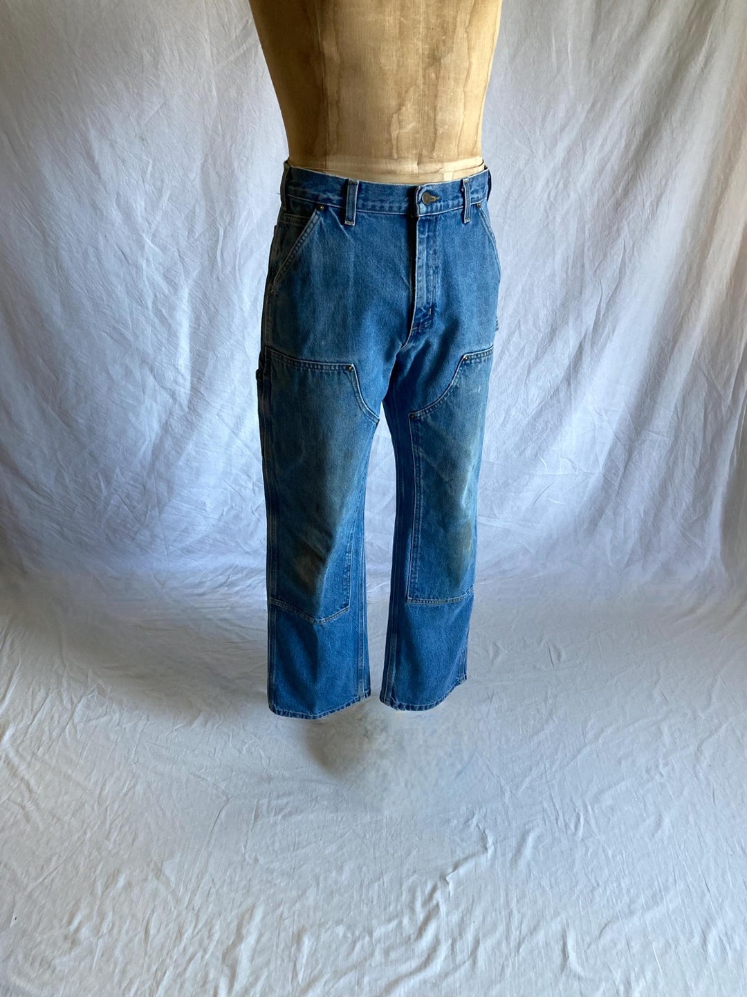 Vintage Carhartt B73 Dst Double Knee Logger 32 X 29 Blue Jeans Dungaree ...