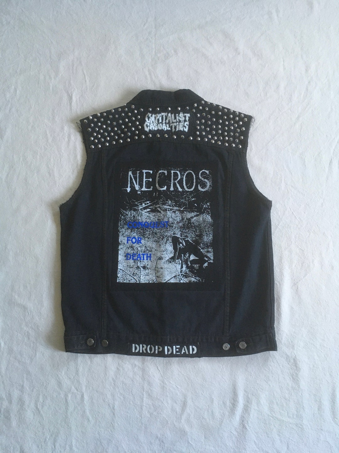 Vintage 90s Pnw Gutter Punk Cut off Jean Battle Jacket Necros Conquest ...